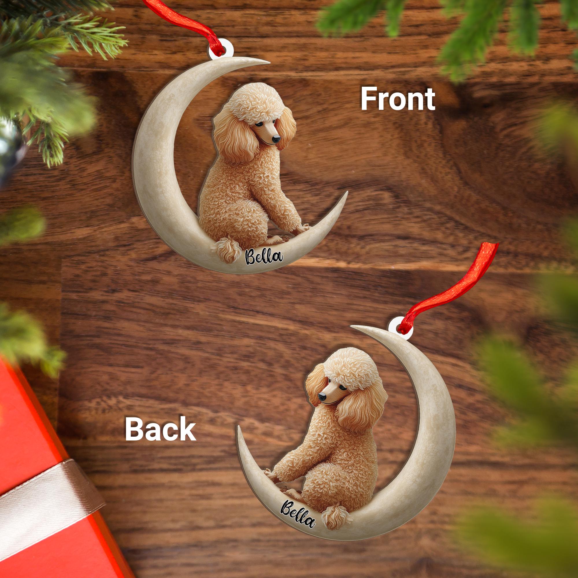 Personalized Poodle Dog on Moon Ash Plywood Ornament Flat 2D Cutout ...