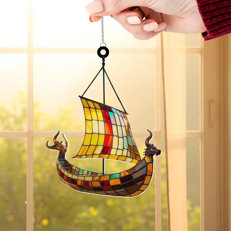 Viking Ship Acrylic Suncatcher Window Hanging – Norse Mythology Decor ...
