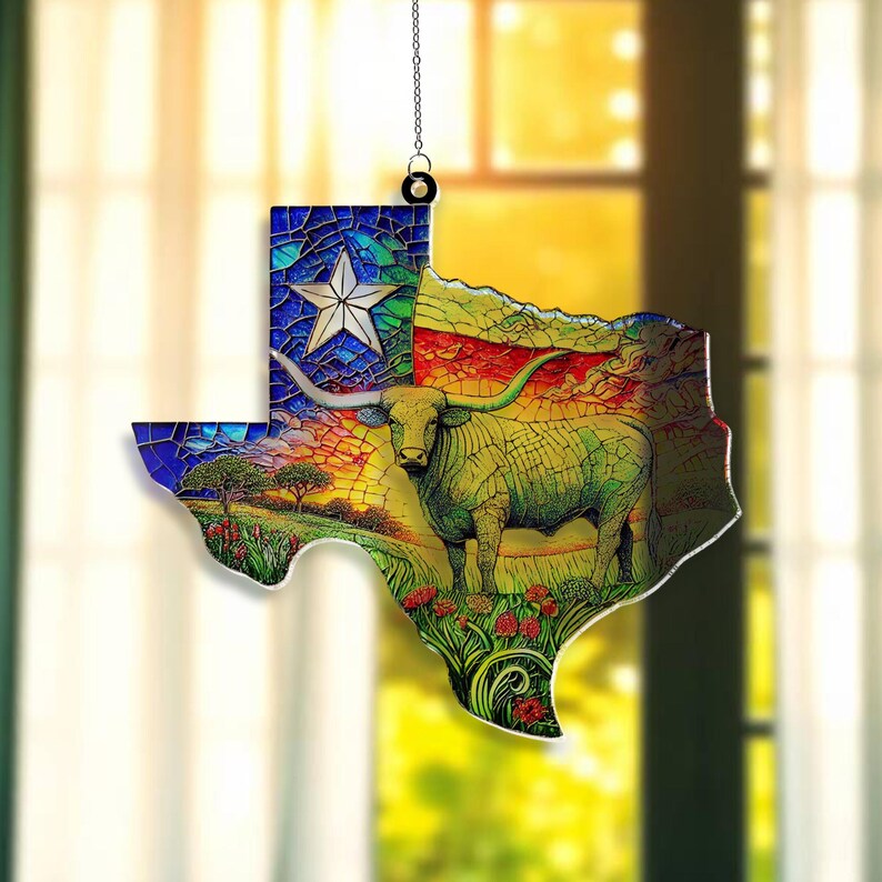 Texas Longhorn Suncatcher Window Hanging Ornament, Suncatcher Ornament ...