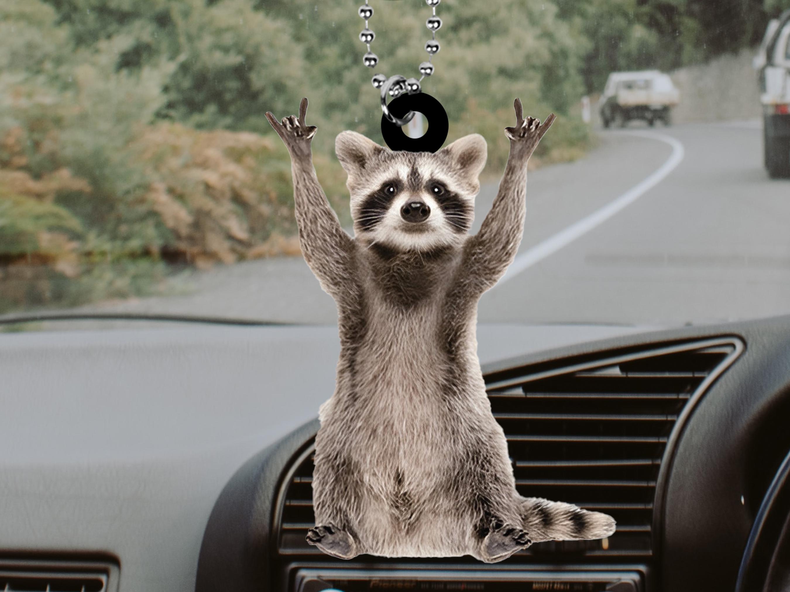 Raccoon Rock Sign Meme Car Rear View Mirror Ornament, Raccoon Rock Sign ...