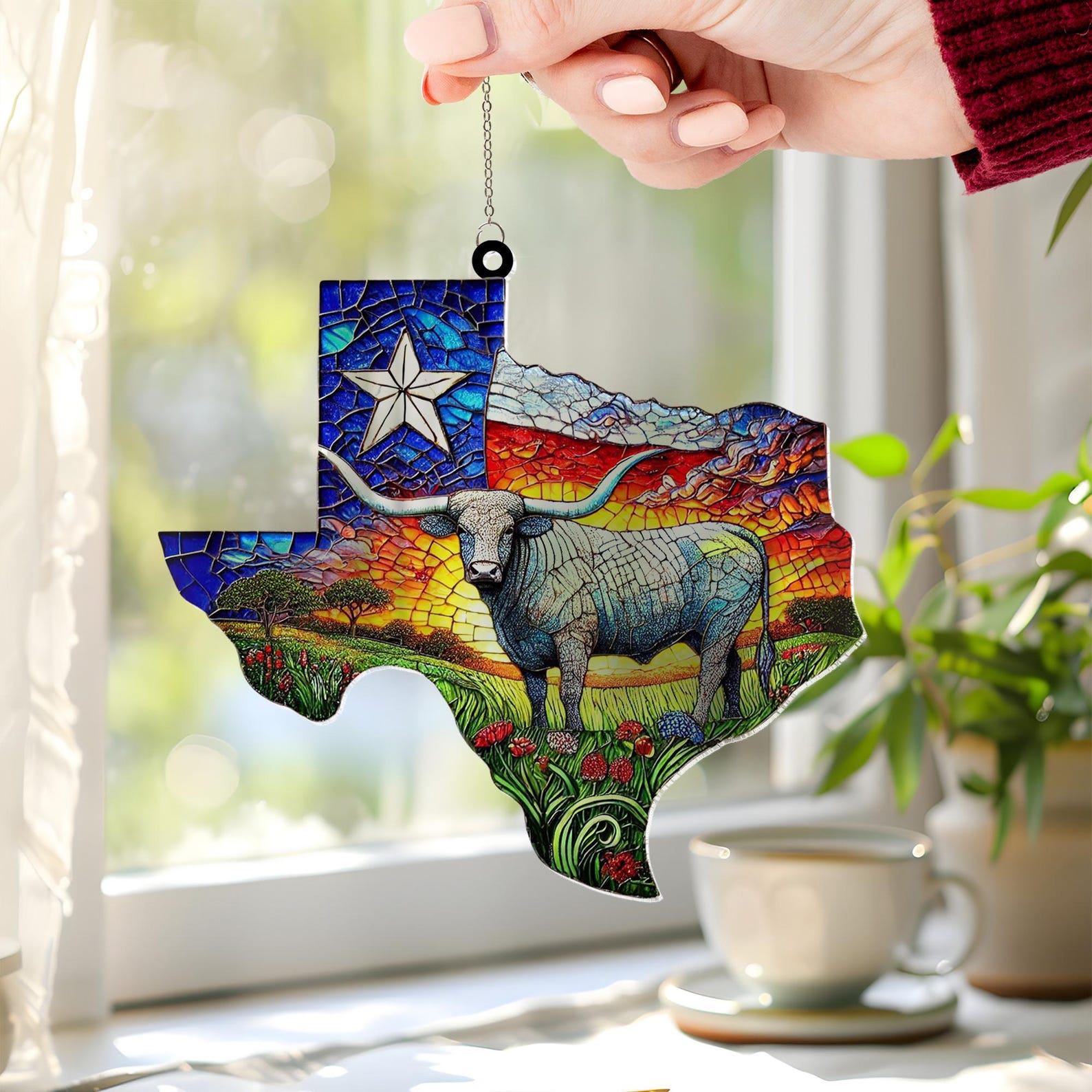 Texas Longhorn Suncatcher Window Hanging Ornament, Suncatcher Ornament ...