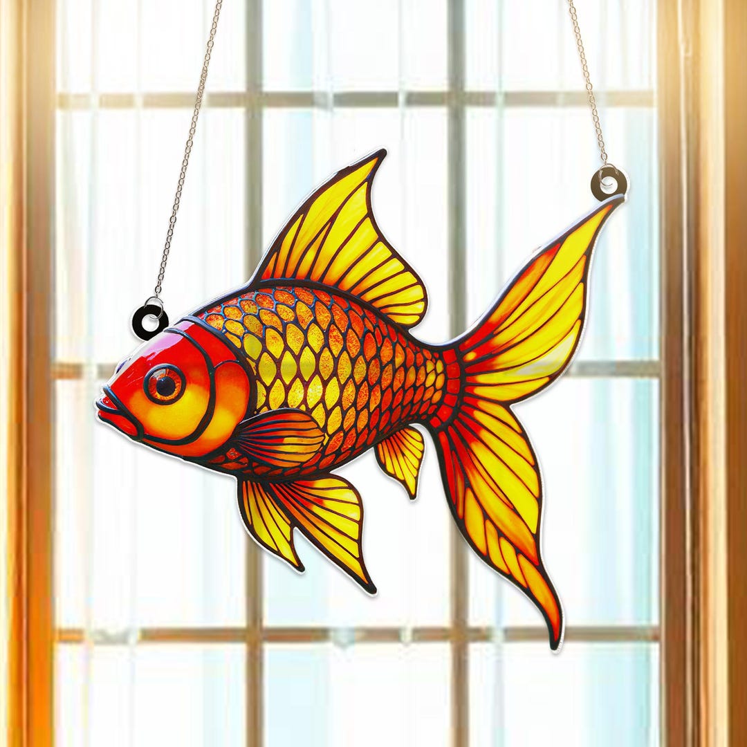 Goldfish Acrylic Suncatcher Window Ornament | Zen Glass Look Fish Decor ...