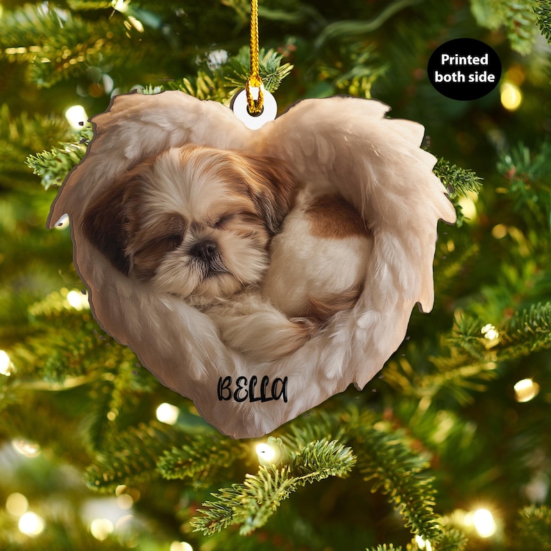 Personalized Shih Tzu Angel Ash Plywood Ornament, Flat 2D Holiday Tree ...