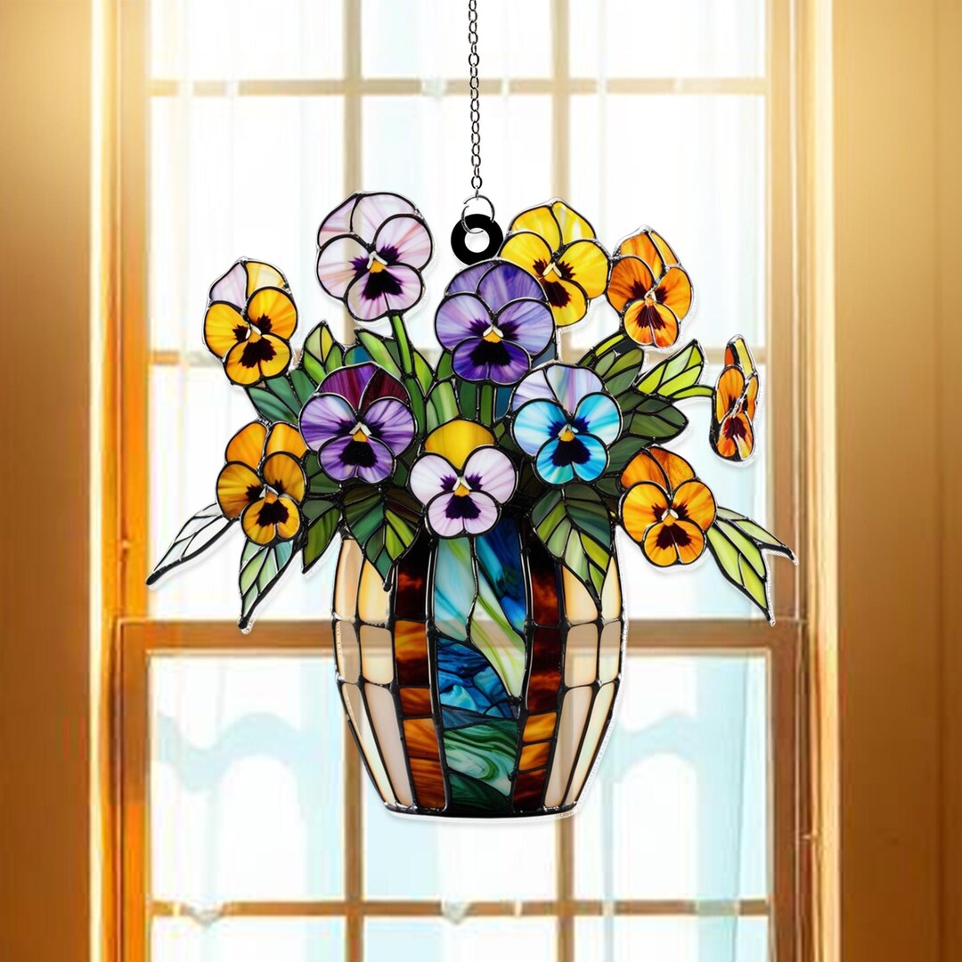Pansy Flowers Acrylic Window Suncatcher Hanging Ornament, Suncatcher ...
