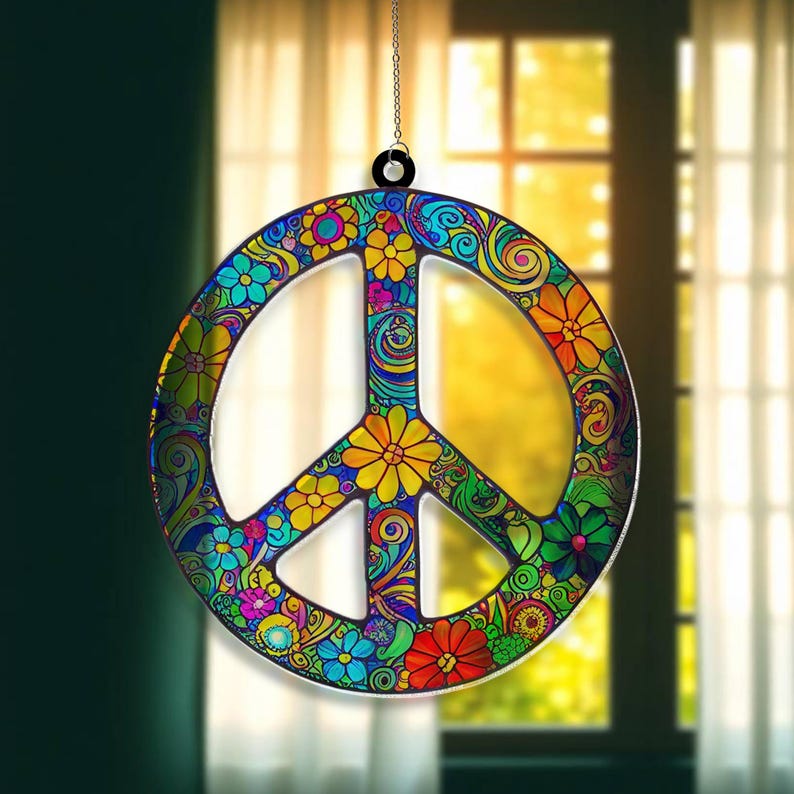 Peace Sign Hippie Acrylic Suncatcher Window Hanging | Retro Boho Window ...