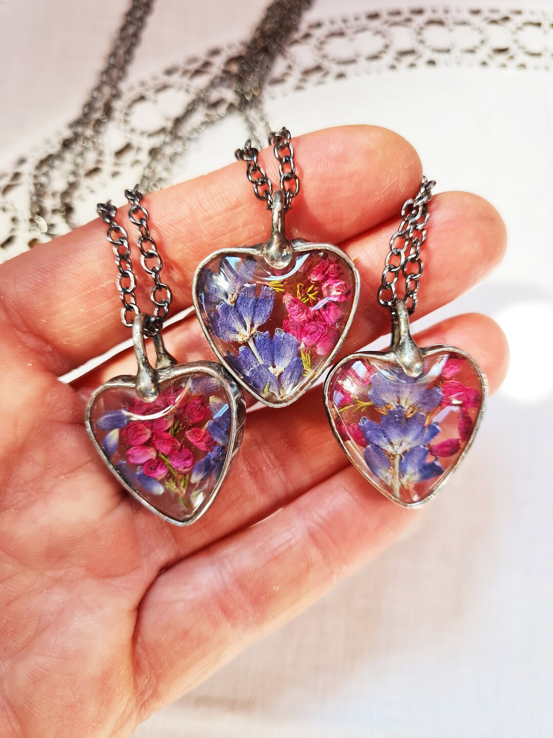 Pressed Heather Lavender Heart Necklace: Swedish Terrarium Jewelry - Etsy