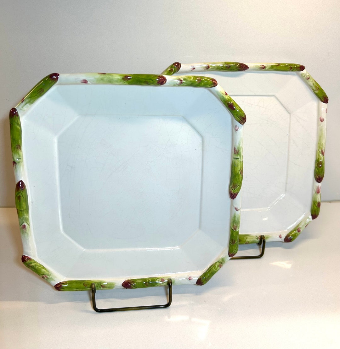 Set of 2 Square Ceramic Asparagus Plates Made in Italy. - Etsy