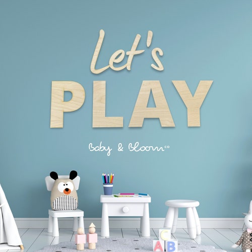 Let's PLAY Sign Wall Lettering Wooden Nursery Sign | Etsy