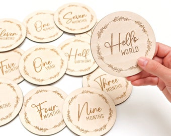 Personalised Wooden Baby Milestone Discs Cards Keepsake Gift - Etsy