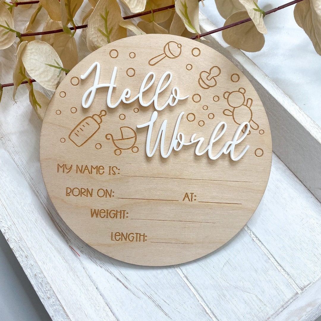 Birth Announcement Wooden Disc | Welcome to the World Photo Prop ...