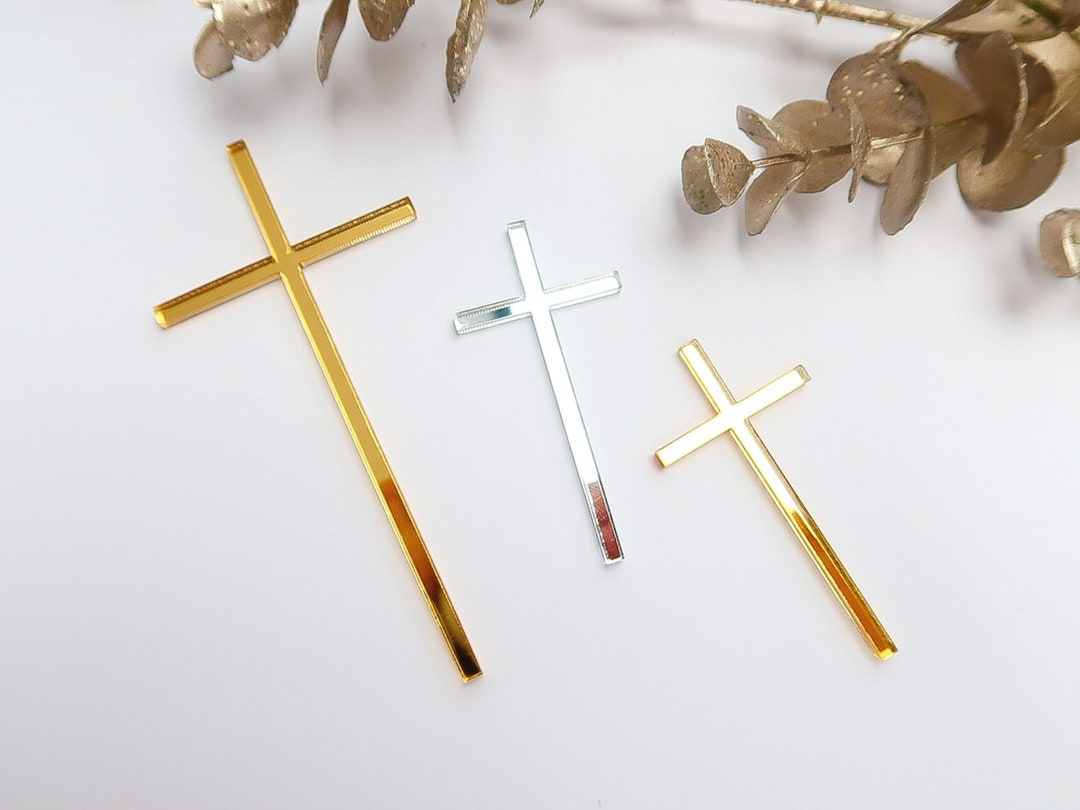 Slim Cross Cake Charm | Mirror Acrylic Cross | Topper for Christening ...