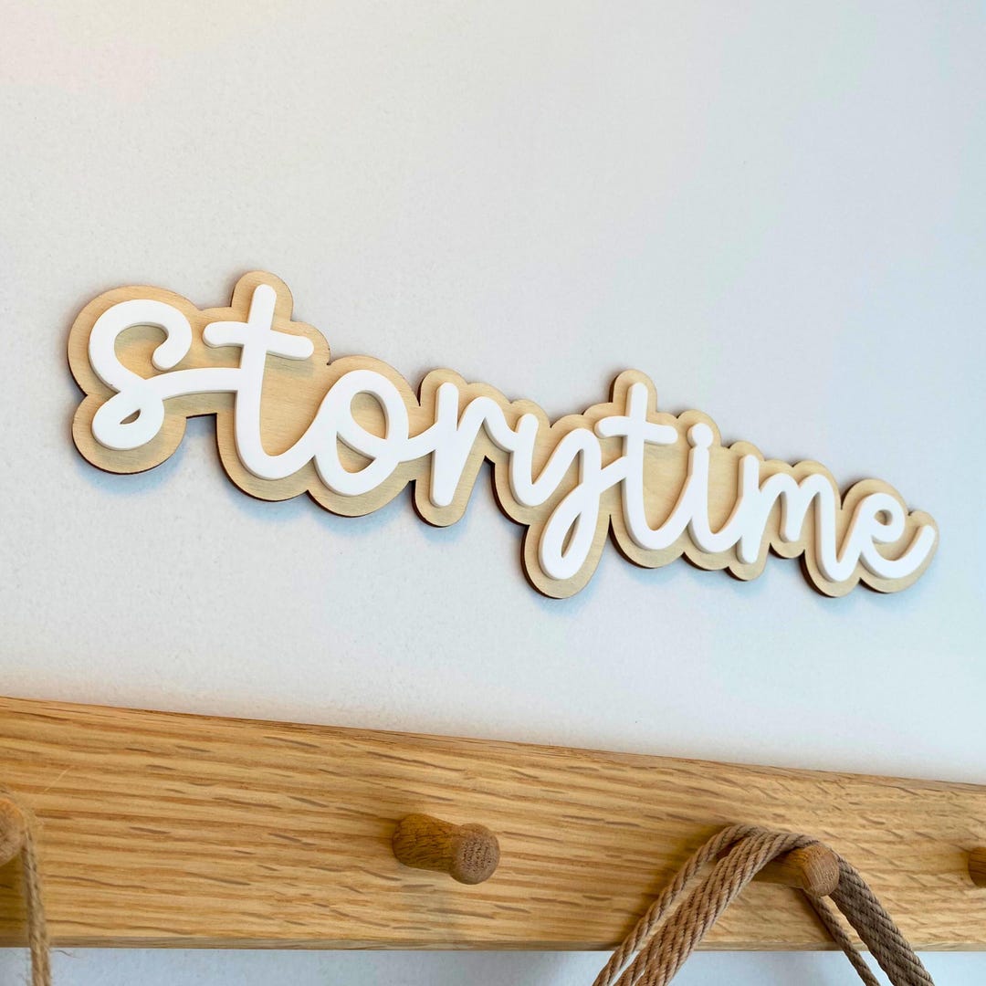 Storytime Wooden Wall Sign - Kids Reading Corner Nursery Decor | Laser ...