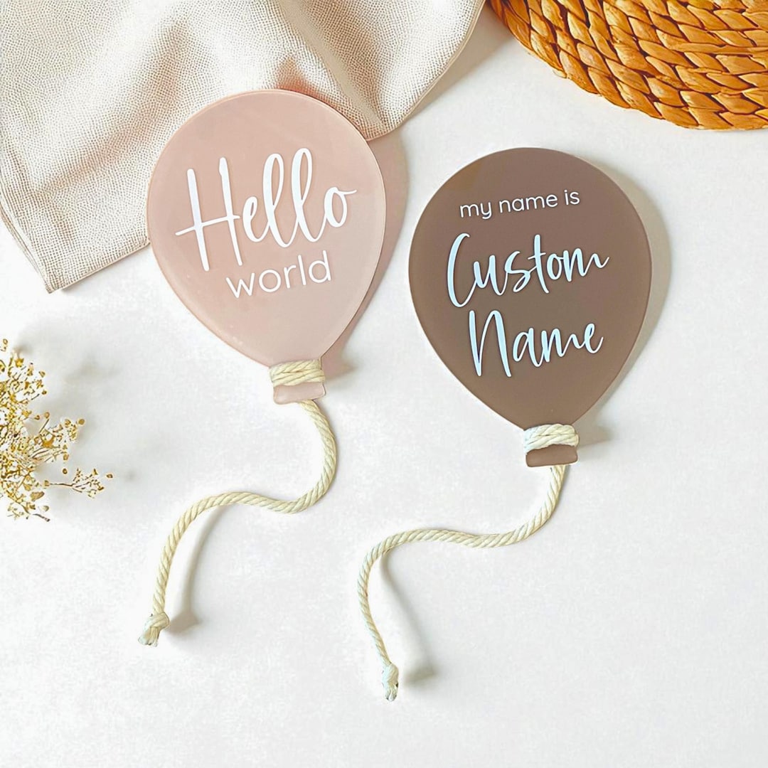 Hello World + Personalised Name Birth Announcement Balloon Duo ...