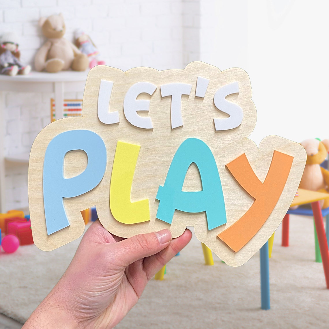 Let's Play Double Layer Wall Sign | Nursery Sign | Playroom Decor ...