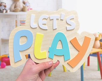 Let's PLAY Wall Sign Children's Playroom Decor Bedroom, Nursery ...