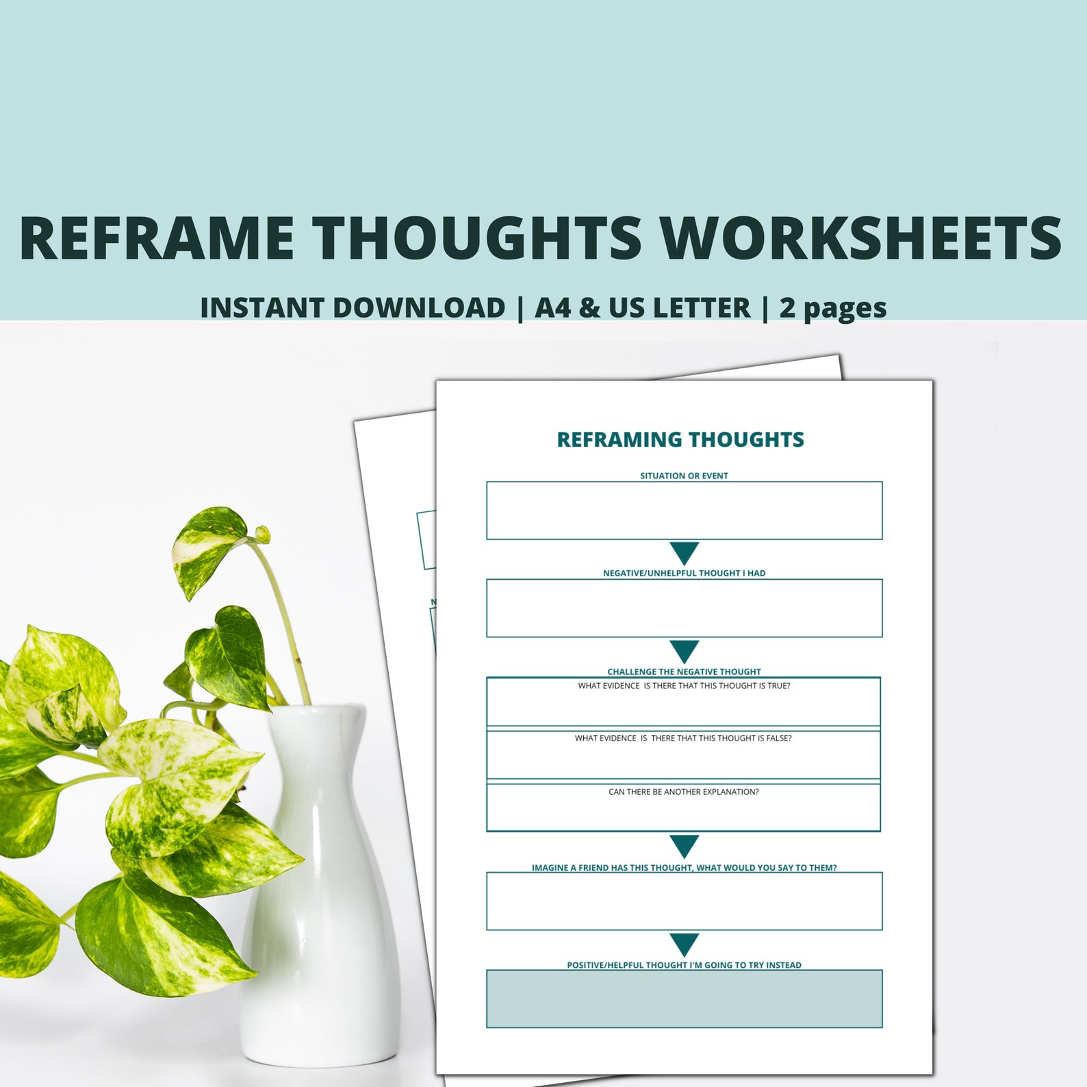 Reframe Negative Thoughts Printable, Self Care Worksheets to Challenge ...