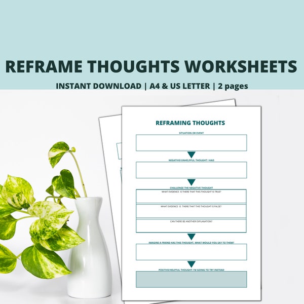 Challenge Negative Thoughts Cbt Worksheets - Etsy