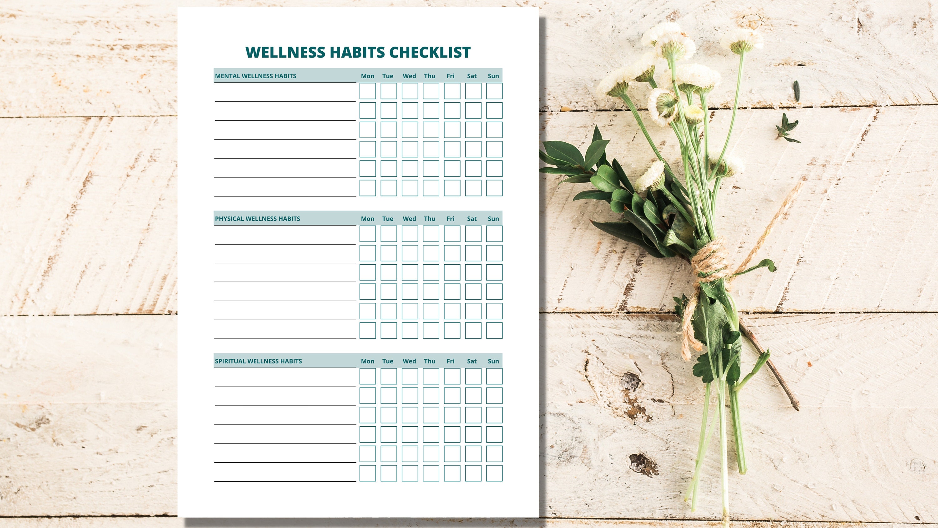 Wellness Habits Checklist, Self Care Wellbeing Checklist, Habit Log ...