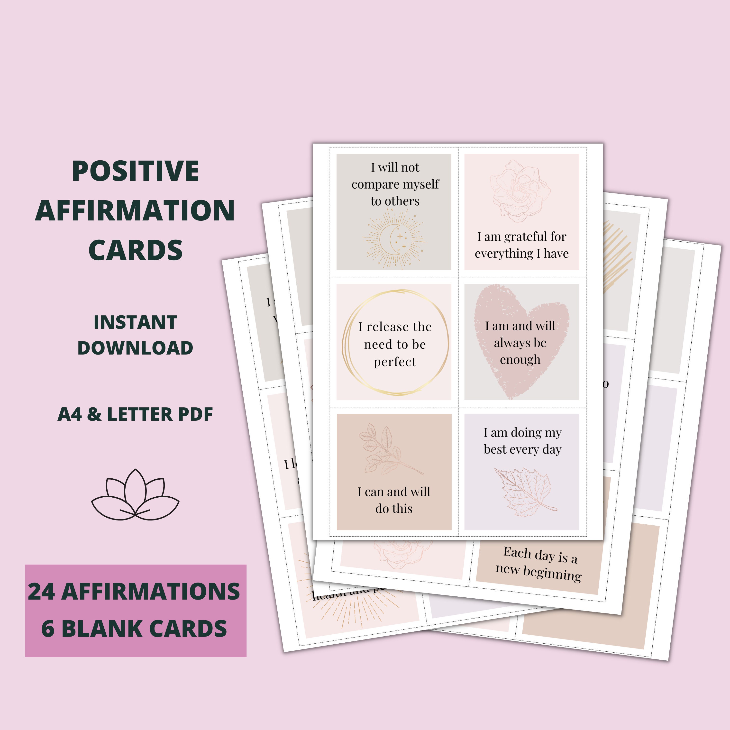Printable Motivational Self-care Affirmation Cards, Positivity Cards ...