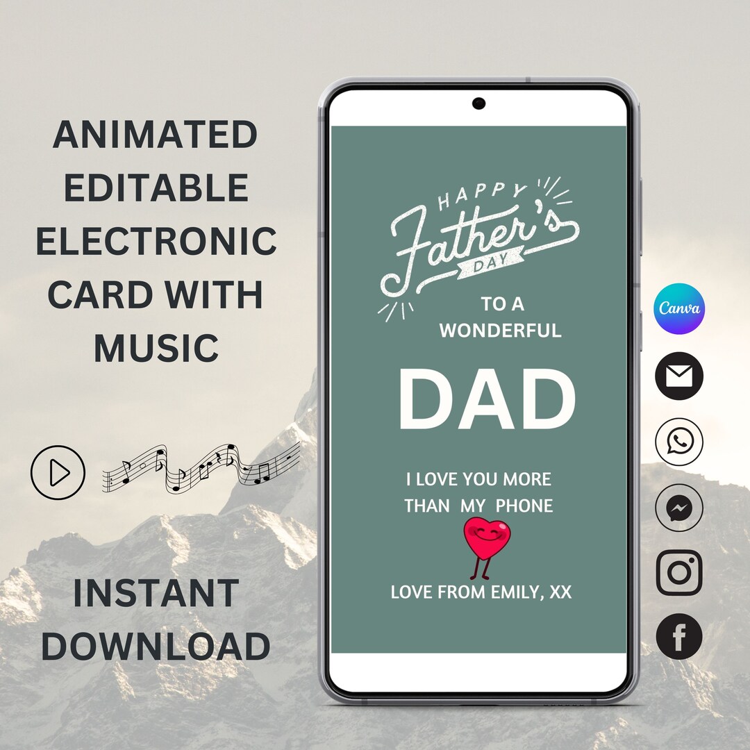 Father's Day Card, Animated Editable Template. Father's Day Electronic ...