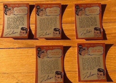 1959 "tell Us Fabian" Topps Bubble Gum Trading Cards- Set of 5 - Etsy