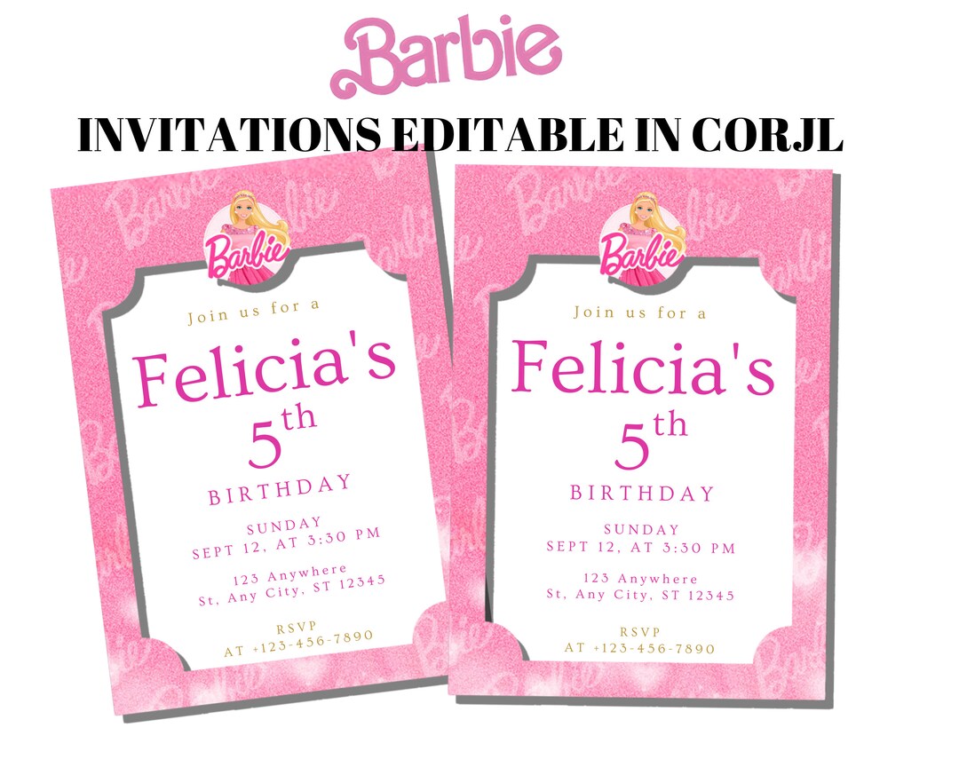 Barbie Theme Party Invitations Editable in Corjl - Etsy
