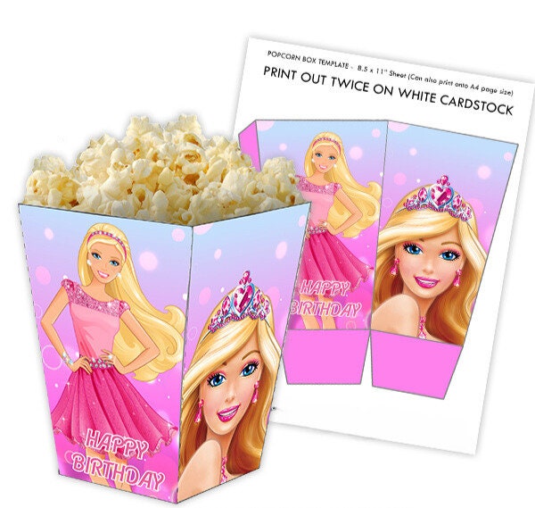 Barbie Party Theme Birthday Popcorn Boxes Print at Home - Etsy