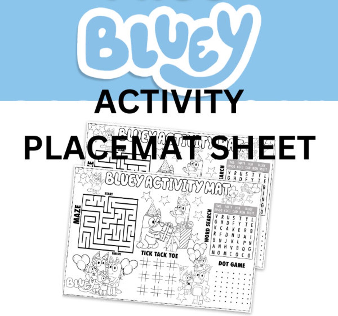 Bluey and Bingo Theme Party Activity Placemat Sheets Download Print at ...