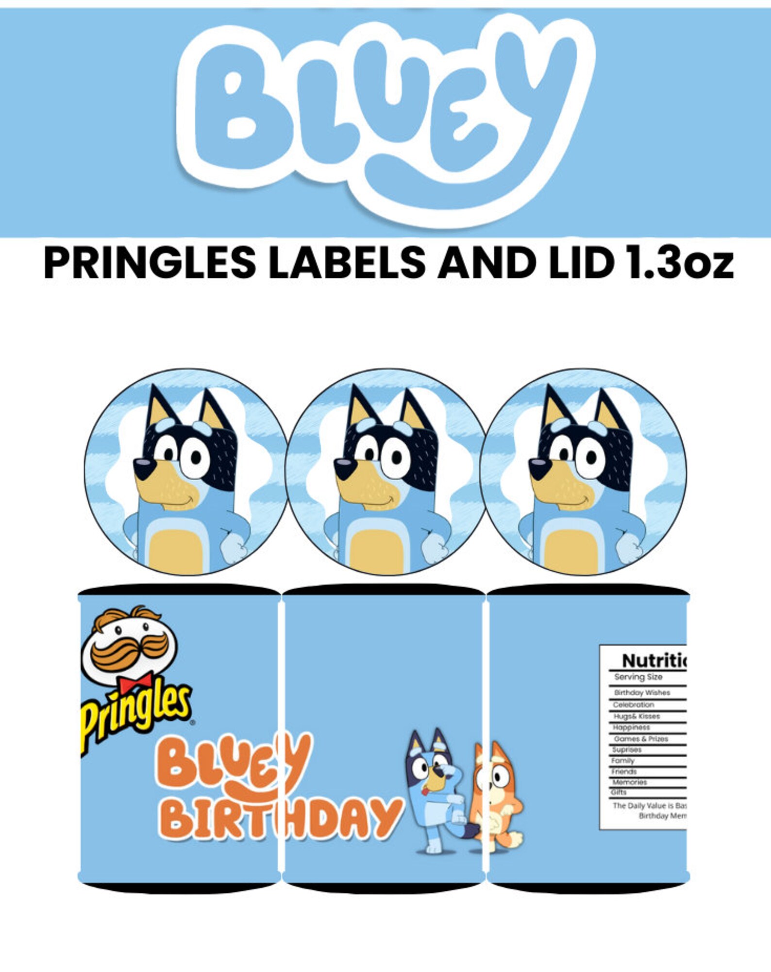 Bluey and Bingo Party Theme Editable Pringles Wrapper & Lid Print at ...