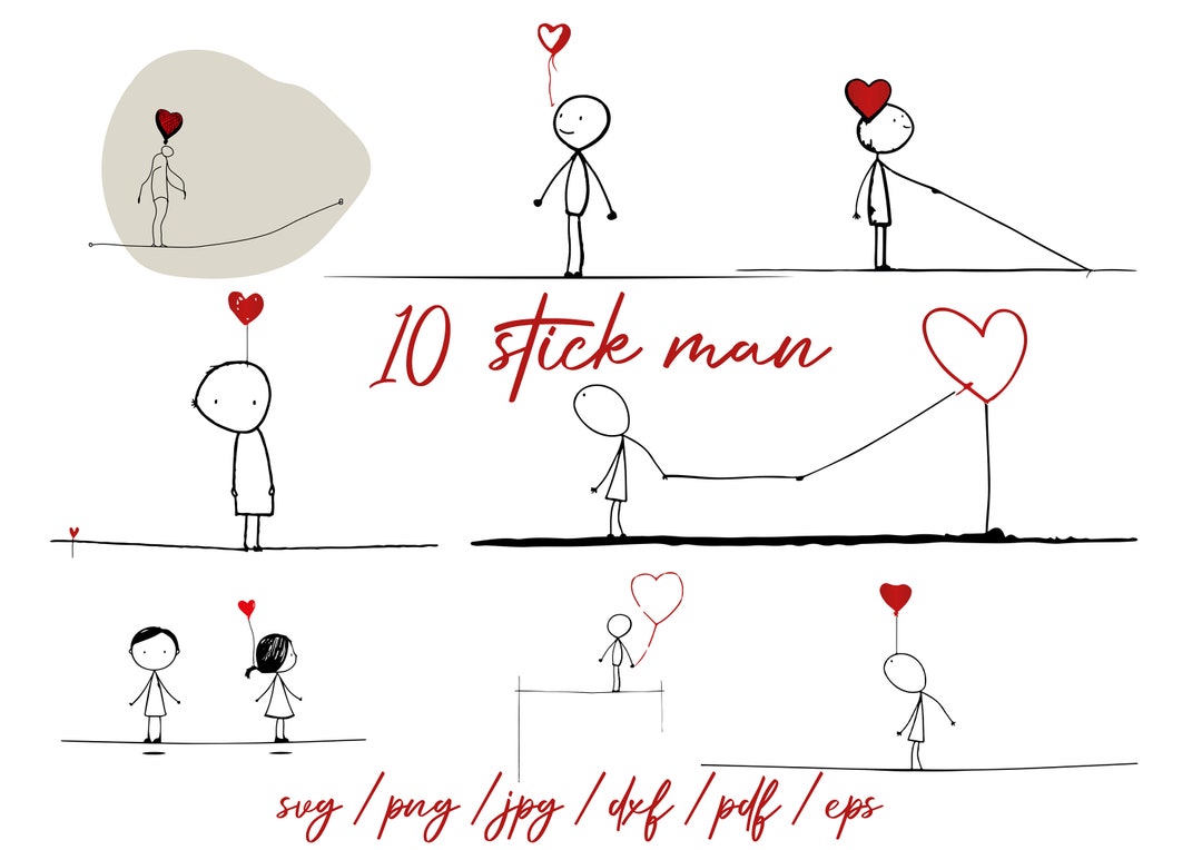10 Valentine Day Line Art Stick Man - Heart, Man, 14 February, Love - Etsy