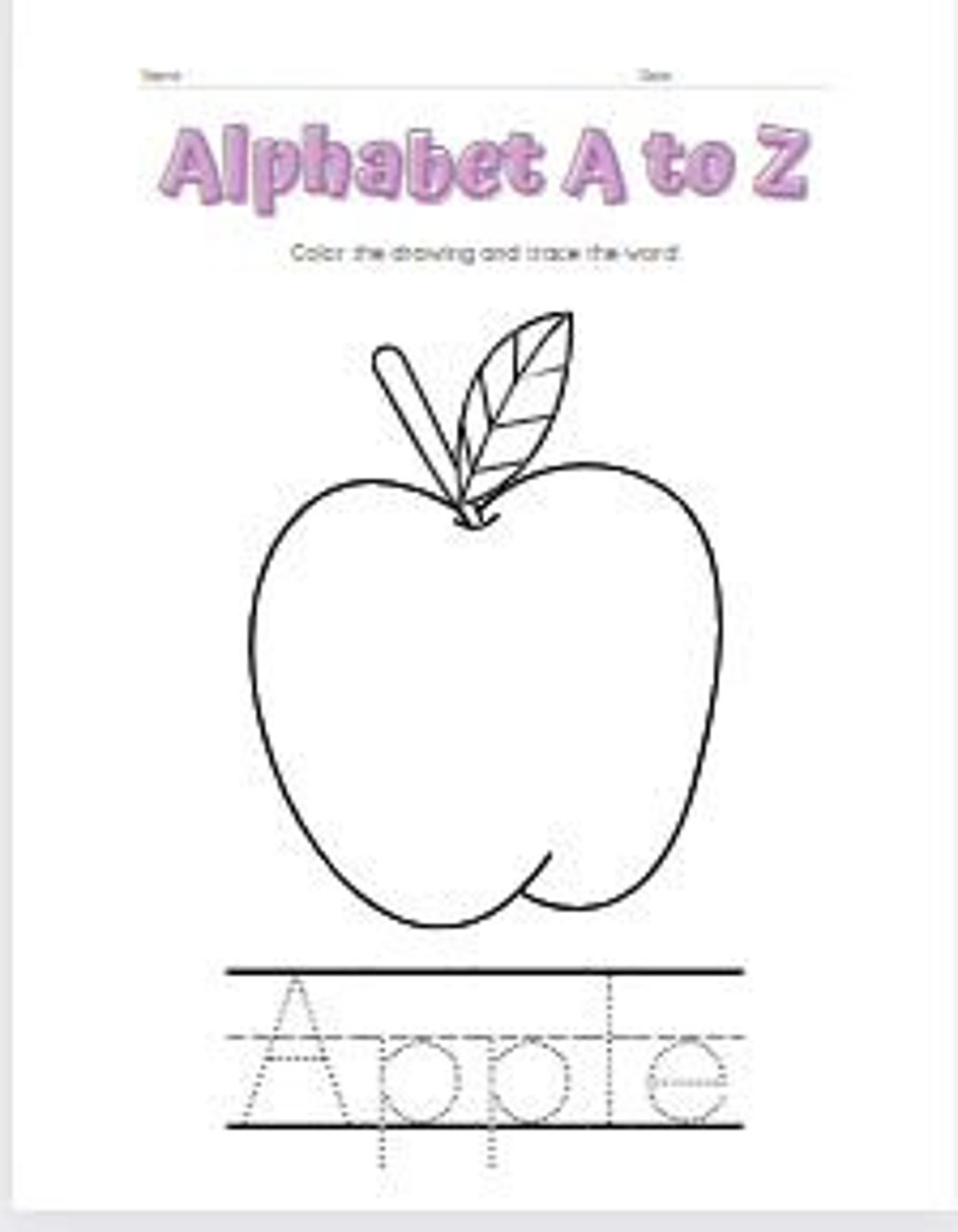 Alphabet A to Z Coloring Worksheet Set - Etsy