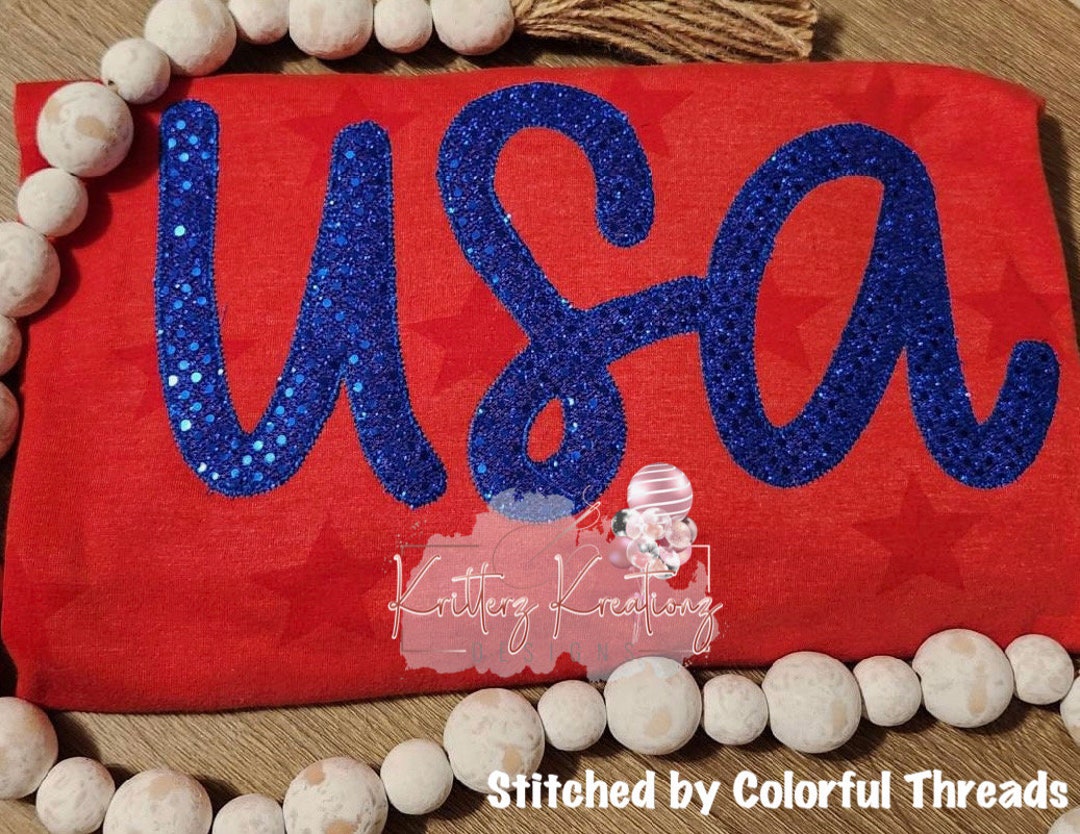 USA Script Zig Zag Applique Design. USA Applique. Fourth of July Shirt ...