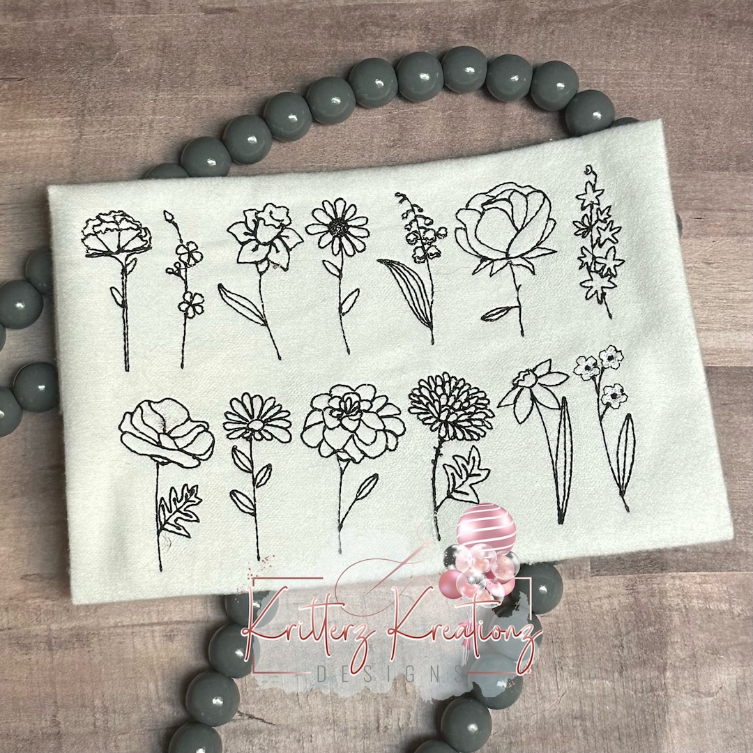 Birth Month Flower Minis Embroidery Design Set 1 AND 2 PLUS Forget Me ...