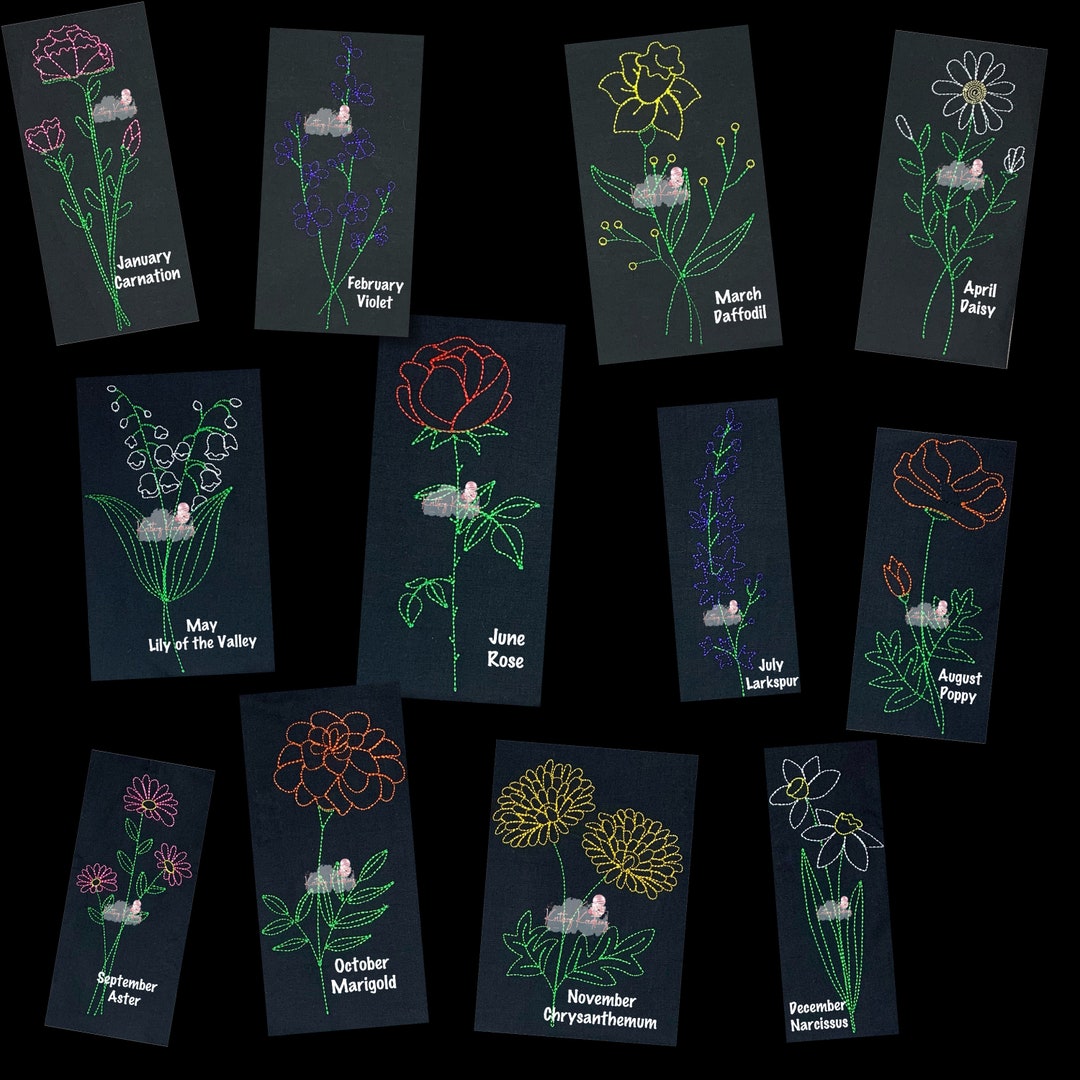 Birth Month Flower Embroidery Design. Birth Month Flowers. Birth ...