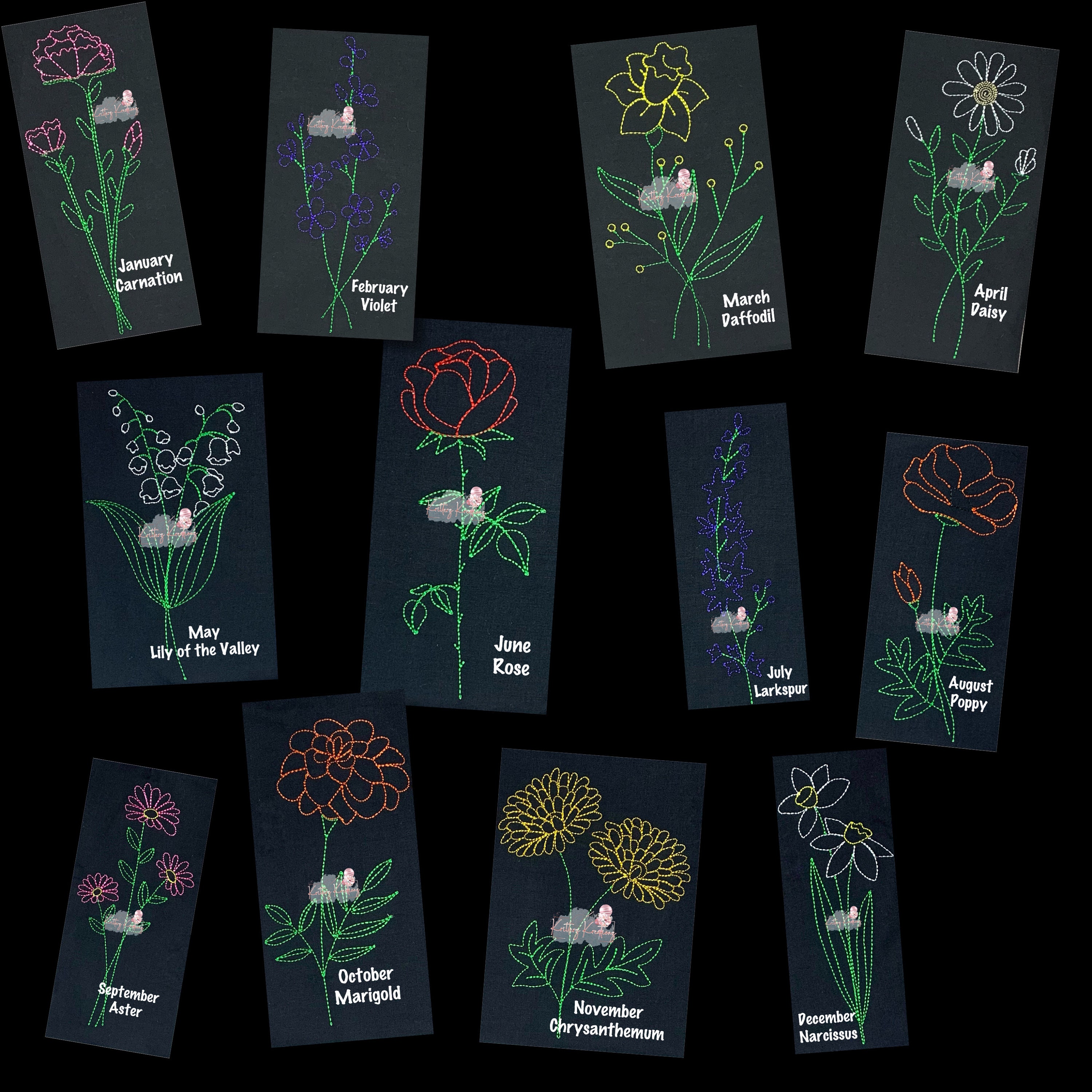 Birth Month Flower Embroidery Design. Birth Month Flowers. Birth ...