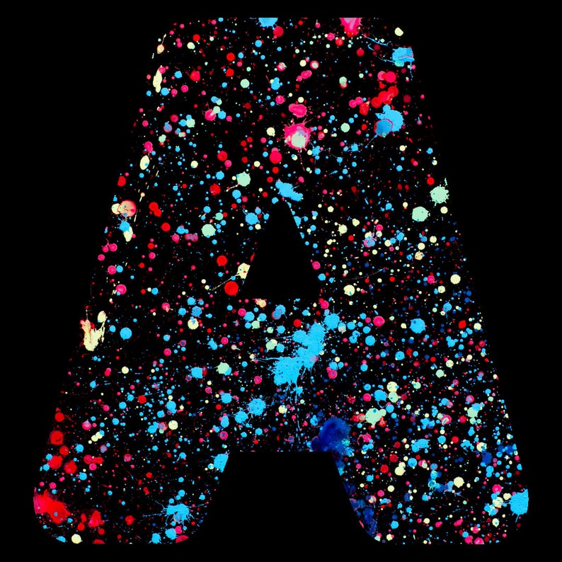 Rainbow Paint Splatter Doodle Letters Full Alphaset Clipart PNG Files ...