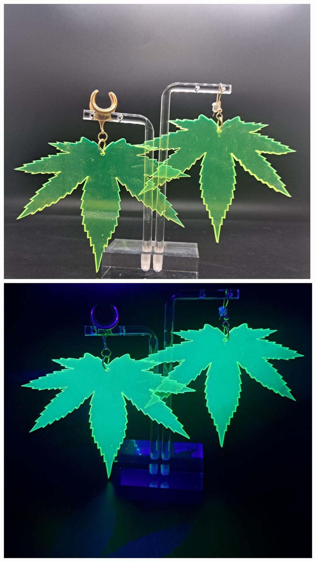 Marijuana Leaf Earrings / Gauges / Plugs (uv/black Light Reactive) - Etsy