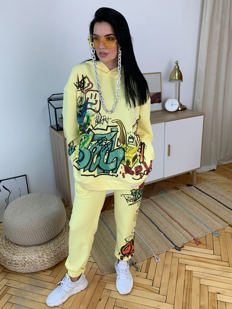 Graffiti Oversized Hoodie Mock Up, Unisex Yellow Hoodie, Comfortable ...