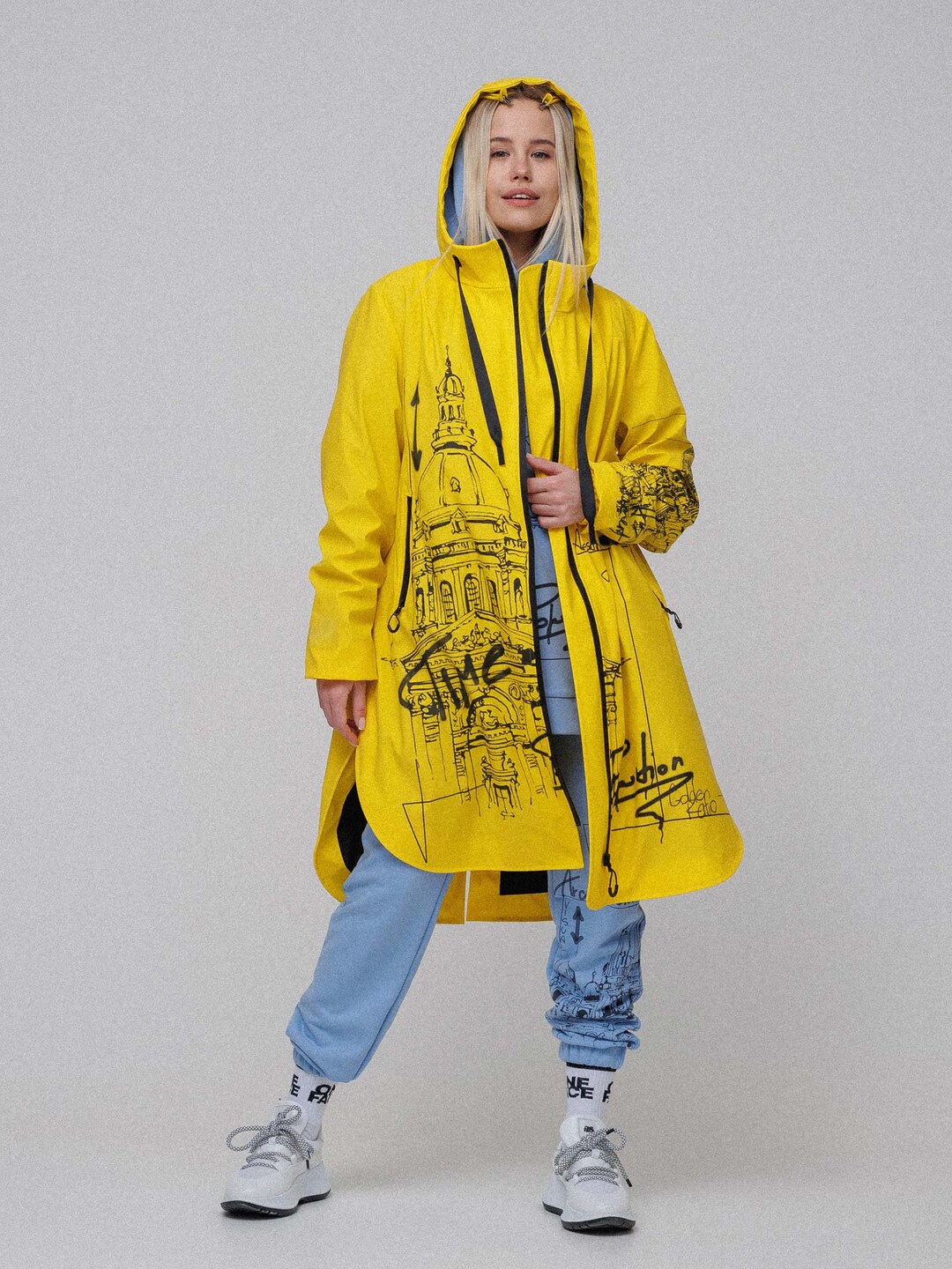 Raincoat With Architectural Pattern, Raincoat, Water-repellent Coat ...
