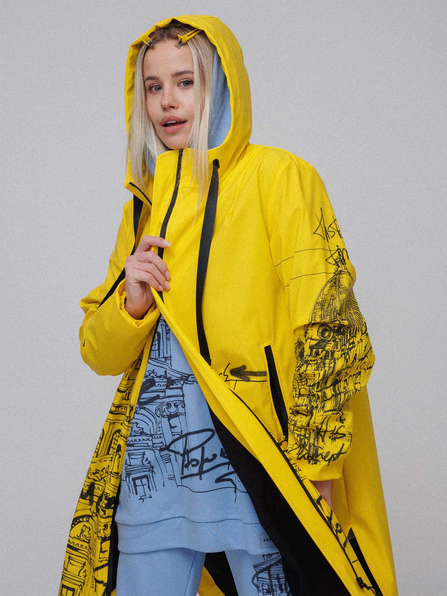 Raincoat With Architectural Pattern, Raincoat, Water-repellent Coat ...