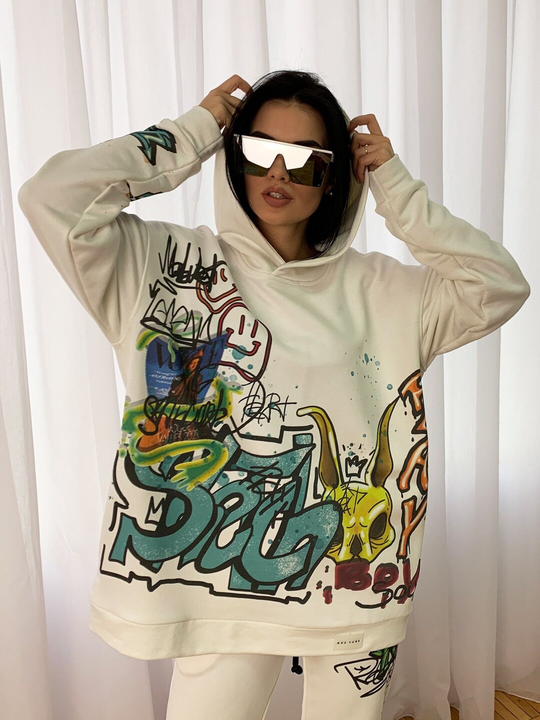 Graffiti Oversized Milk Hoodie Mock Up, Unisex White Hoodie ...