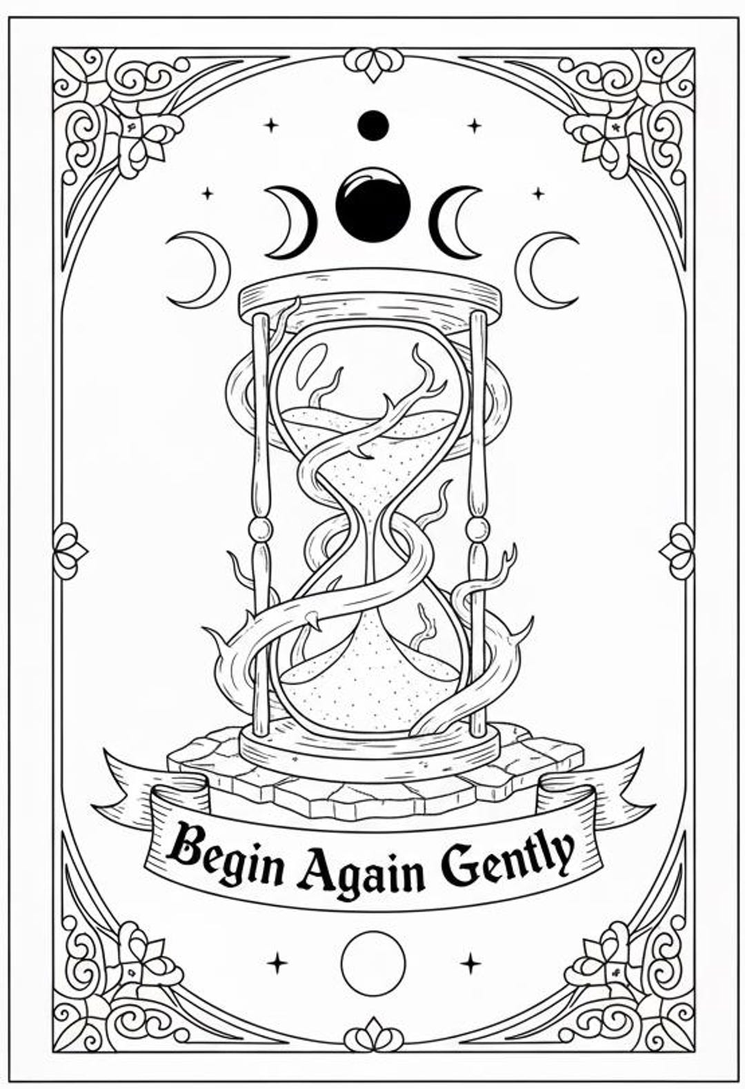 Gothic Hourglass Coloring Page – “begin Again Gently” With Moon Phases ...