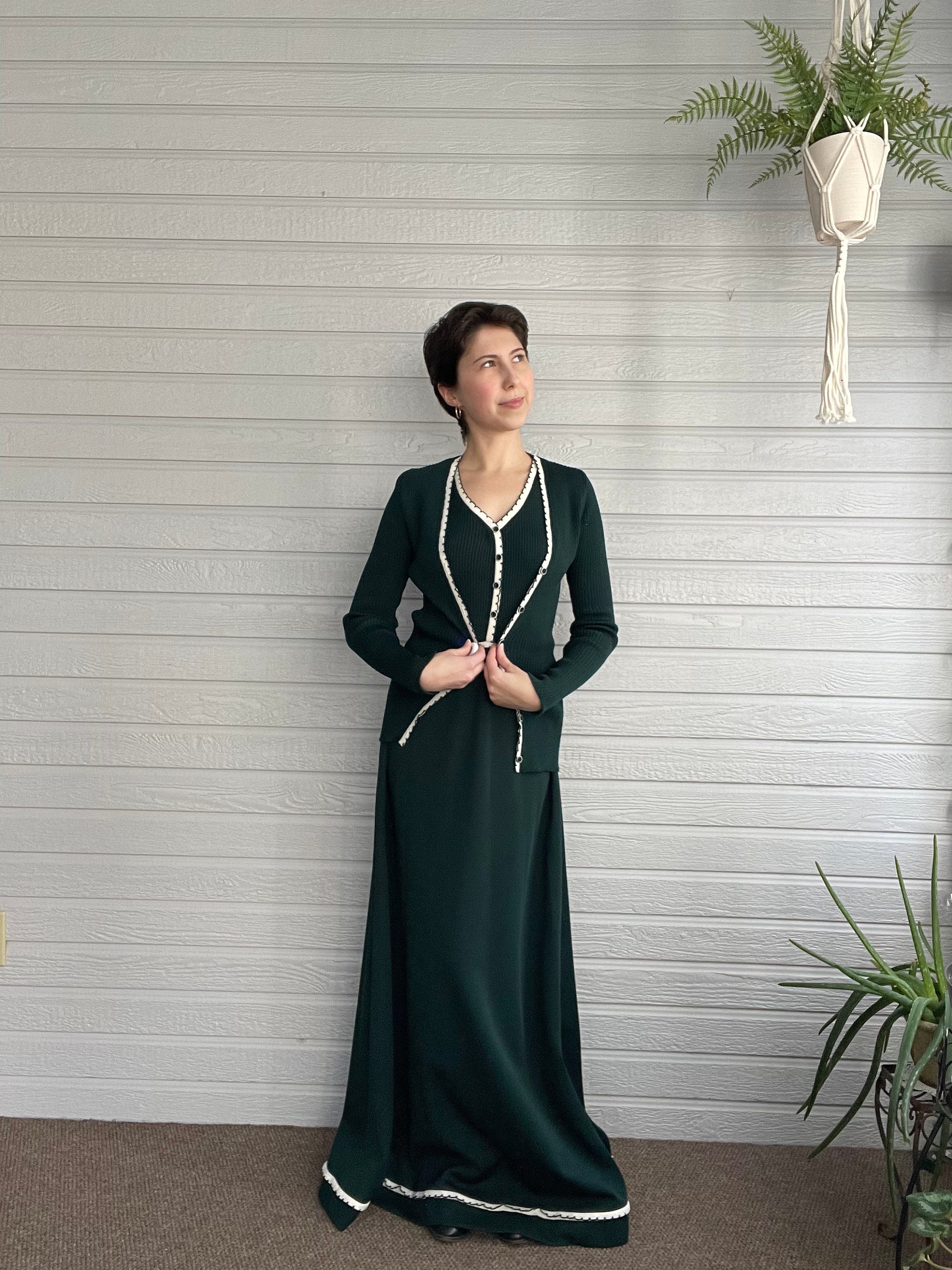 1970s Italian Knit Dress Cardigan Set Dark Green XS Small - Etsy