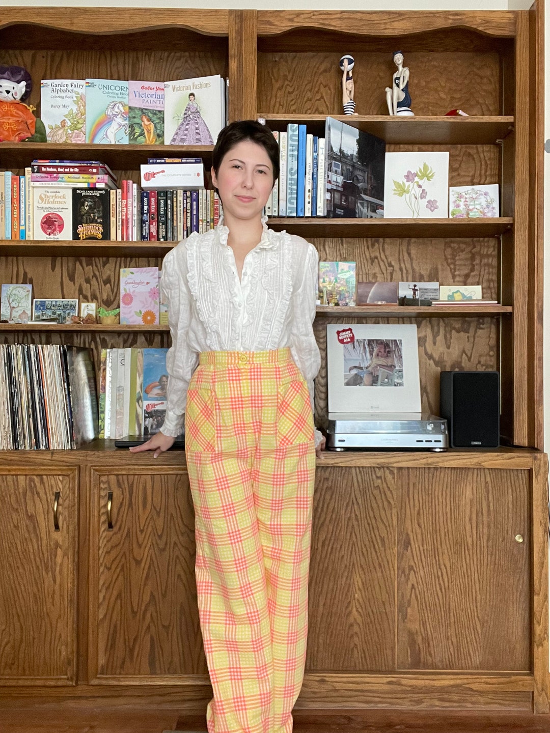 1970s NOS Bright Orange Yellow Pink Plaid High Waist Pants XXS - Etsy