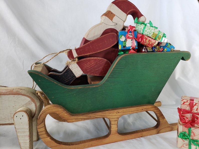 Vintage Santa Claus in His Wood Sleig With Reindeer for Christmas ...