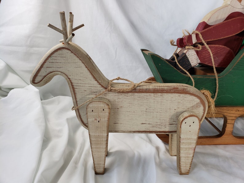 Vintage Santa Claus in His Wood Sleig With Reindeer for Christmas ...