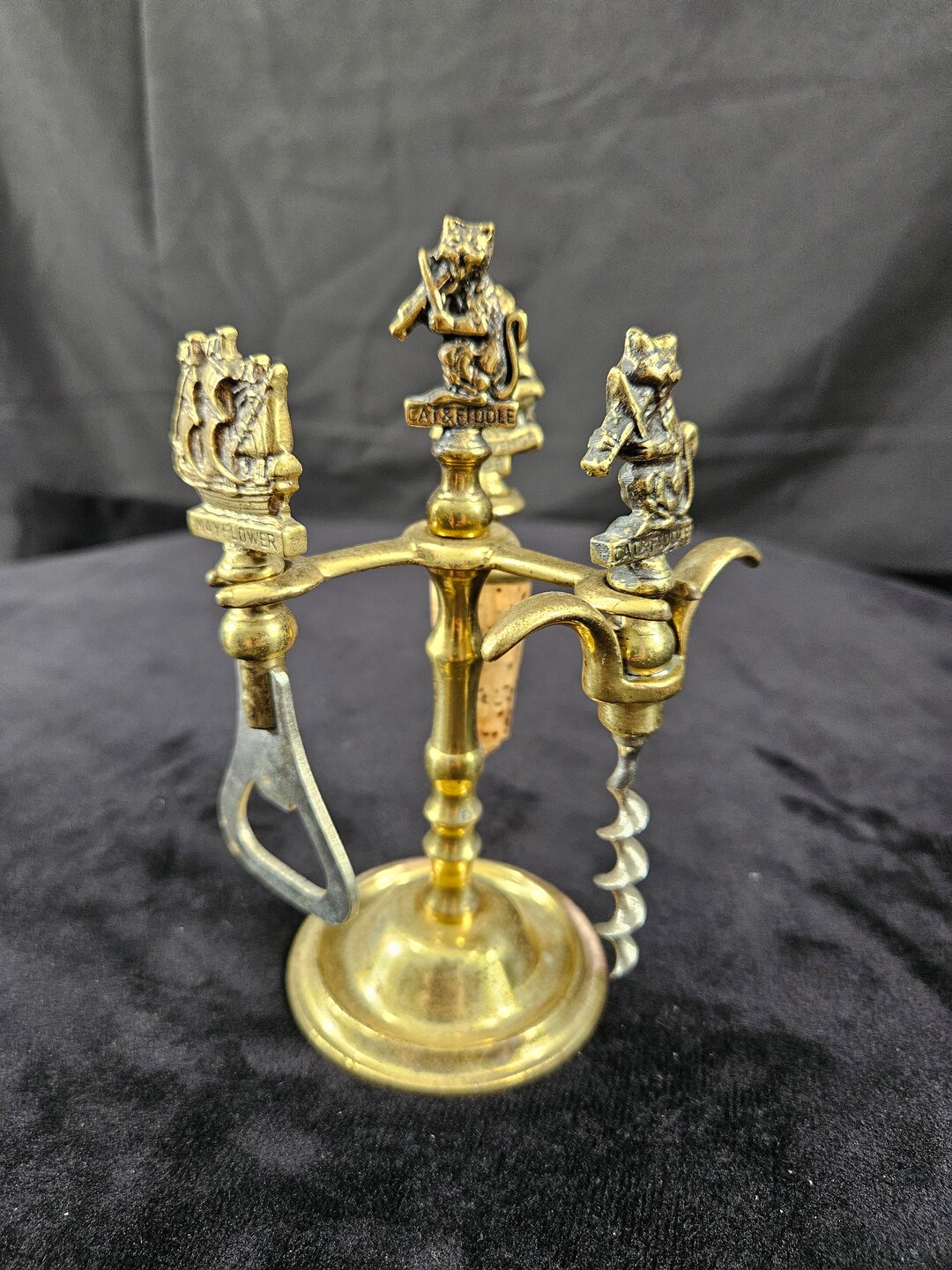 Antique Brass Bar Tool Set With Bottle Opener, Cork Screw and Cork ...