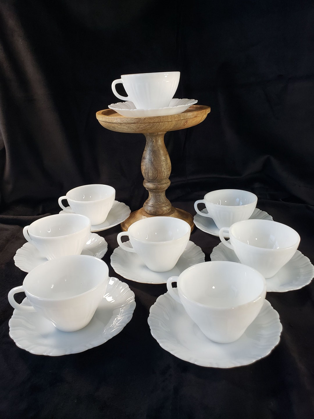 Set of 8, Vintage/antique Corning Milk Glass Princess or Princess Swirl ...