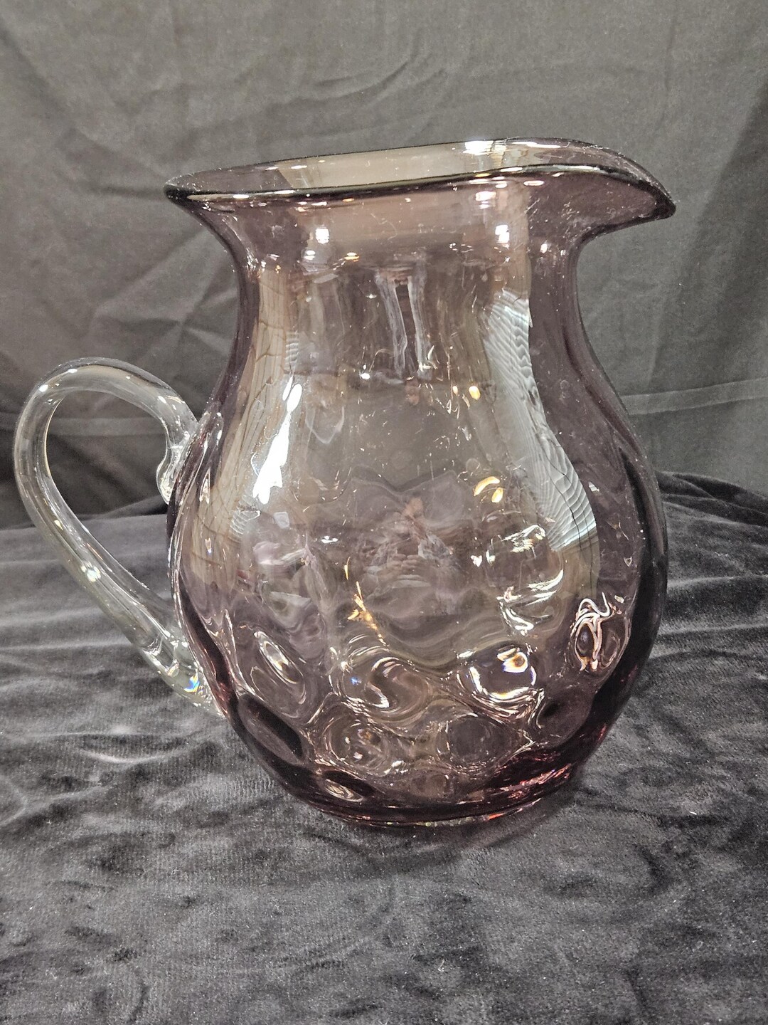 Vintage Large 8" Tall Purple Glass Pitcher With Clear Applied Handle ...