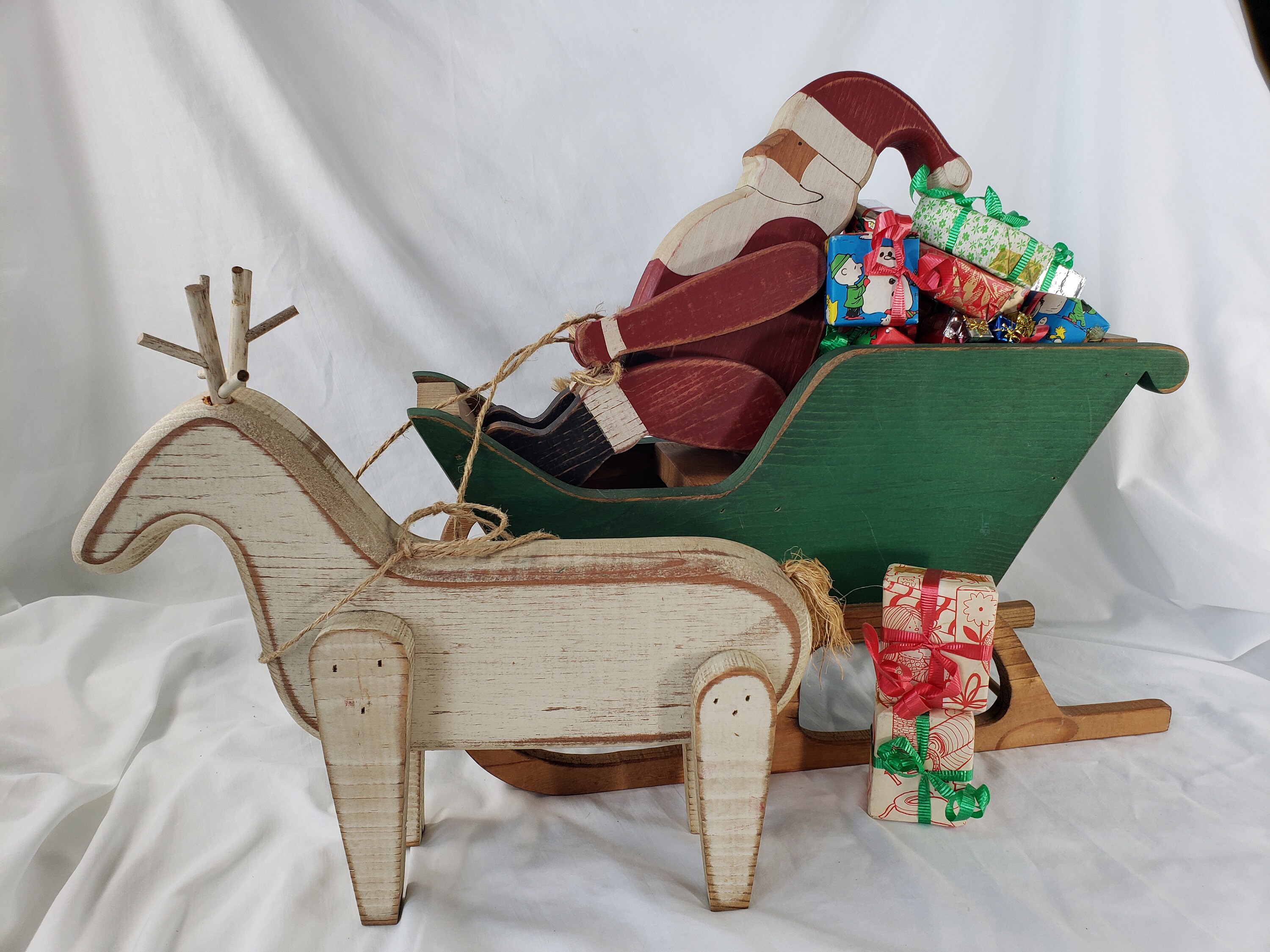 Vintage Santa Claus in His Wood Sleig With Reindeer for Christmas ...
